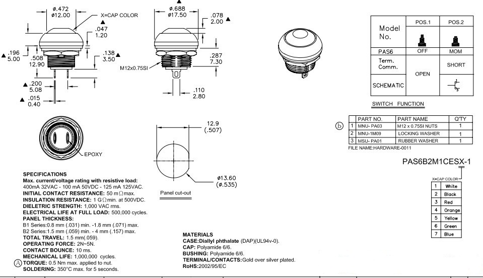 12mm Domed Push Button Pack - Protocentral Electronics